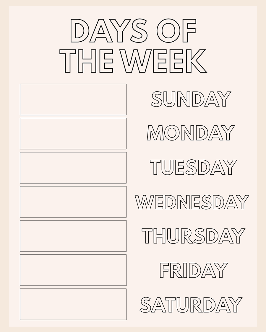 Printable Days Of The Week